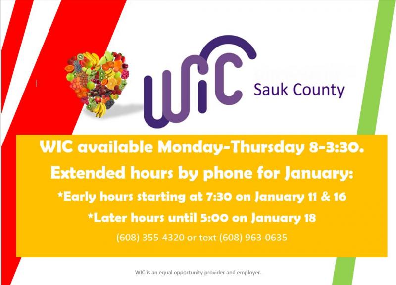 WIC Monthly Clinic Dates | Sauk County Wisconsin Official Website