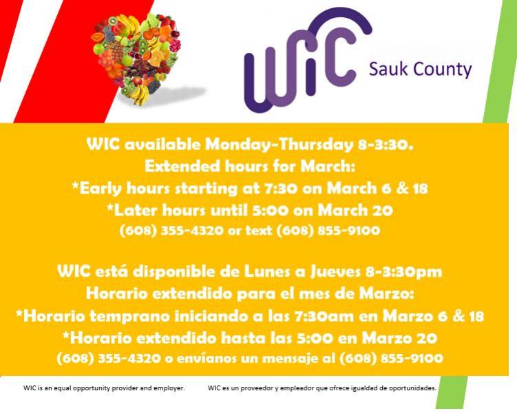 WIC Monthly Clinic Dates | Sauk County Wisconsin Official Website