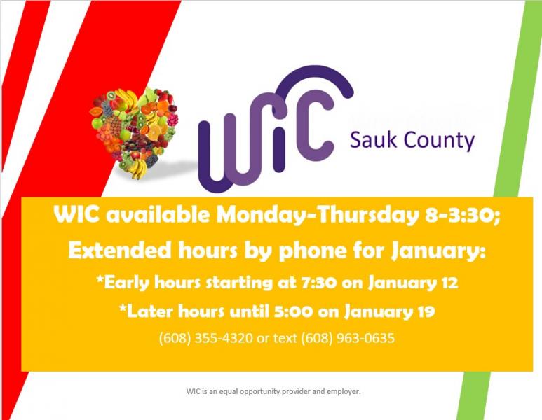 WIC Monthly Clinic Dates | Sauk County Wisconsin Official Website